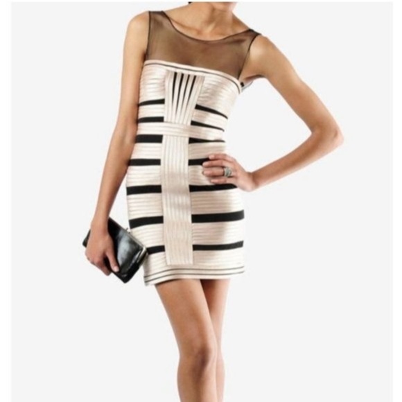BCBGMaxAzria | Dresses | Bcbgmaxazria Brenda Meshsatin Panel Bandage ...